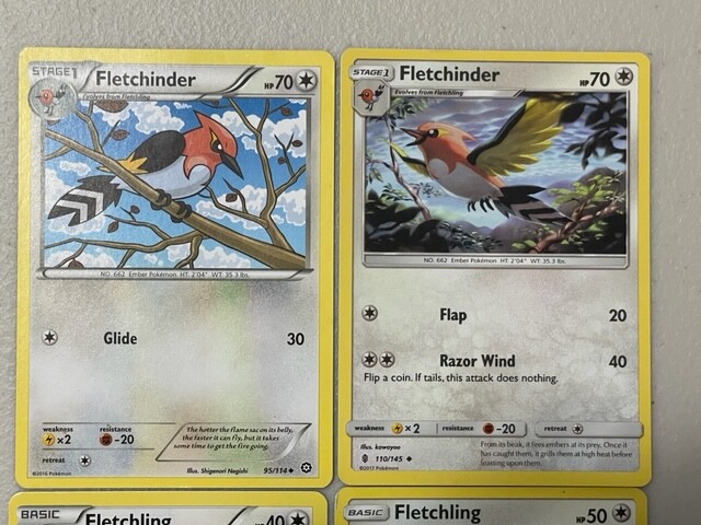 POKEMON CARD X4 FLETCHINDER 95/114 + 110/145 + FLETCHLING 94/114 + 109/ ...