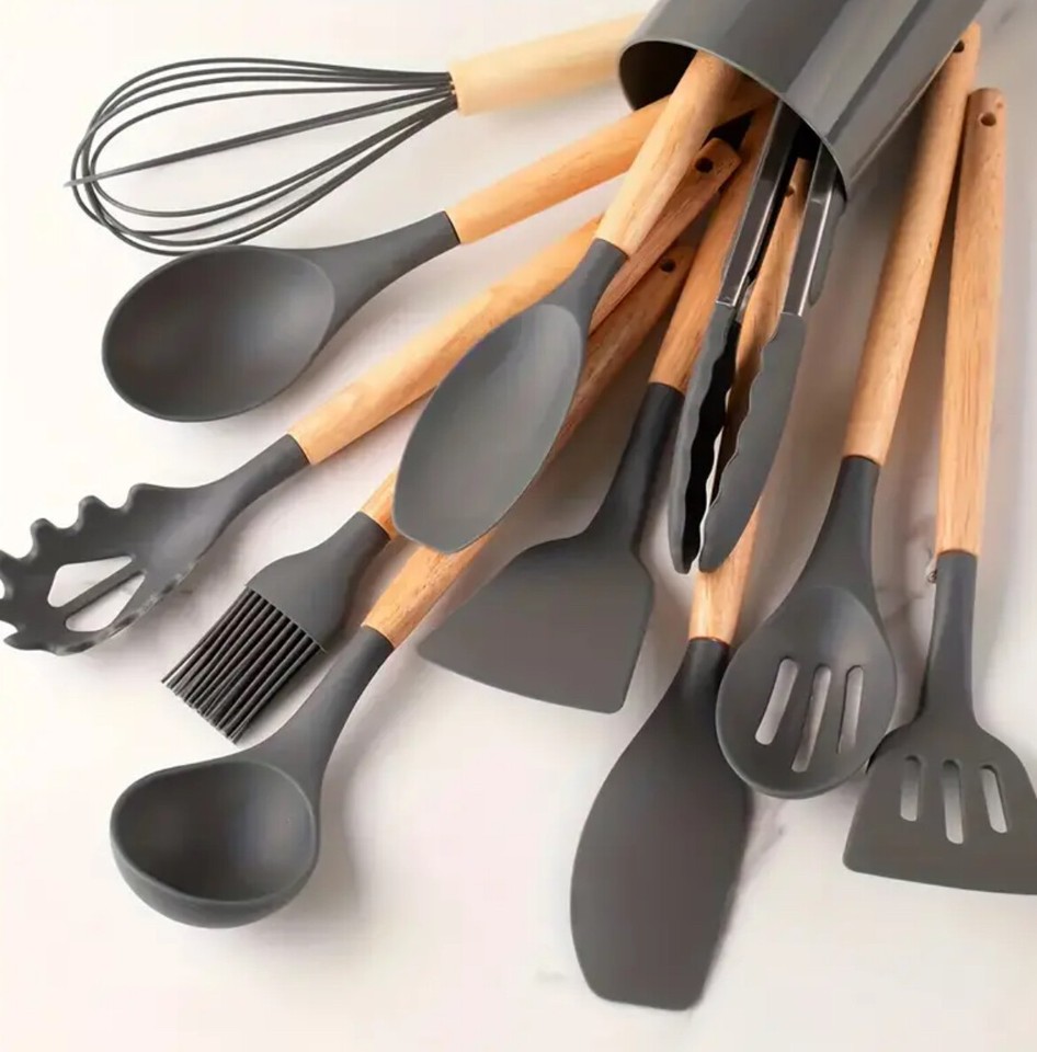 12 Pcs Kitchen Utensils Set Silicone Cooking Nonstick Spatula Turner ...