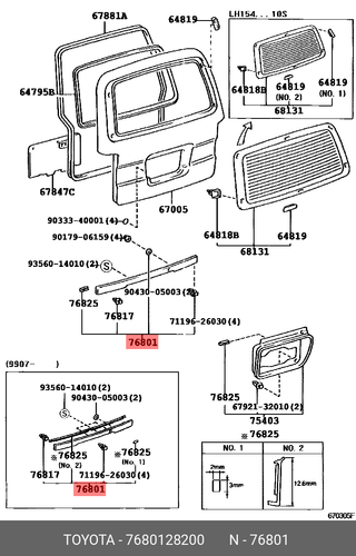 Original garnish sub-assy, back door, outside, 7680128200 for TOYOTA ...
