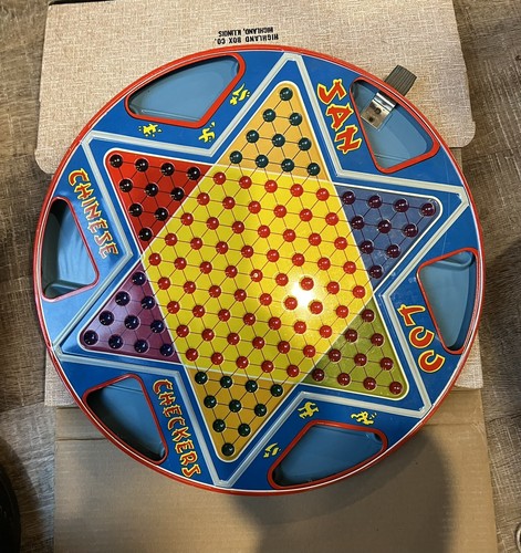 Vintage San Loo Chinese Checkers 1953 Tin Litho Board 15” NEW IN ...