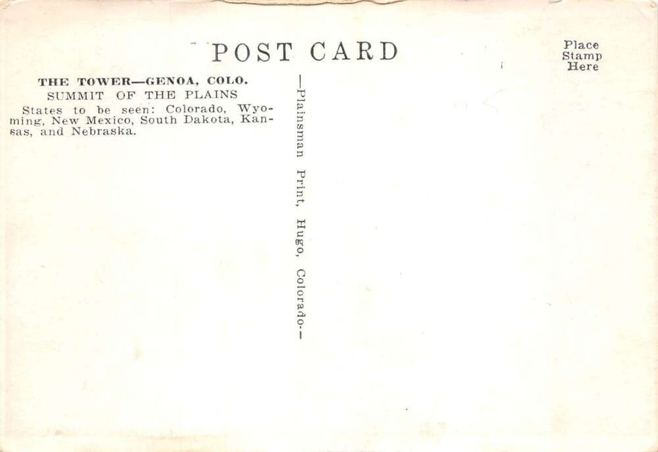 Genoa Colorado Observation Tower Pictograph Museum Vintage Postcard ...