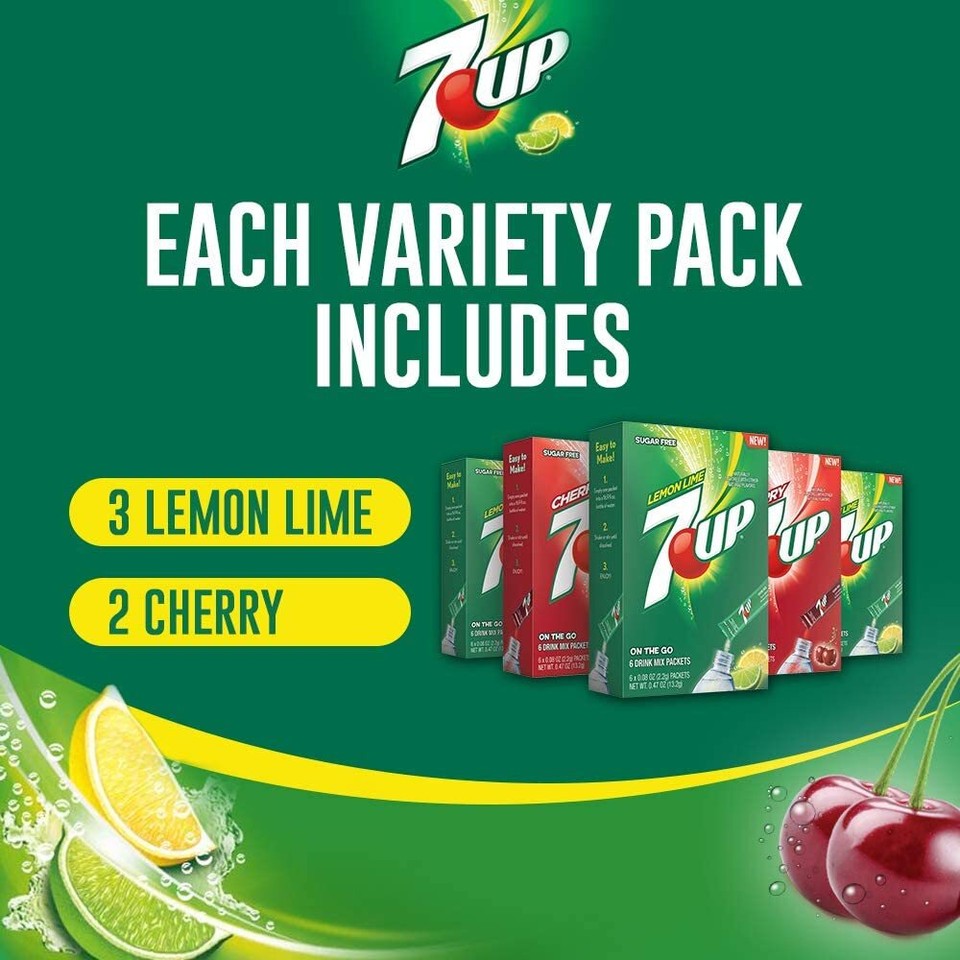 (5 Pack) 7UP Sugar Free Variety Soda Powder Drink Mix, Caffeine Free, 6 ...