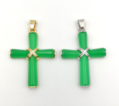 Green Multicolor Purple Real Jade Black Agate 18KGP Cross Xmas Pendant ...