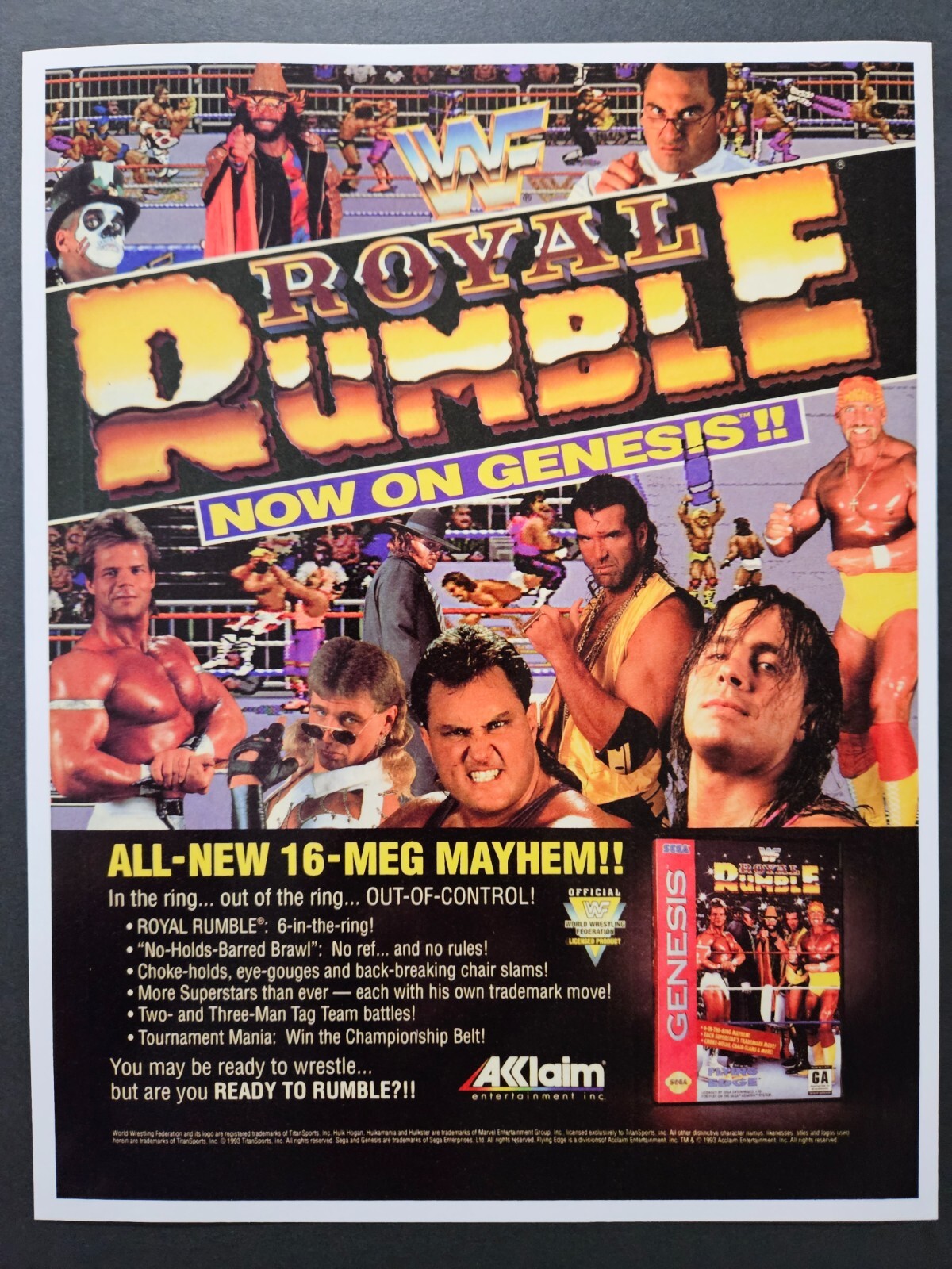 WWF Royal Rumble (Sega Genesis, 1993) SNES WWE Promo Ad Art Print ...
