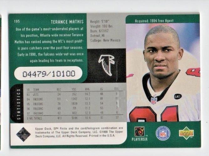 1998 Upper Deck SPx Finite /10100 Terance Mathis Falcons B-815 | eBay