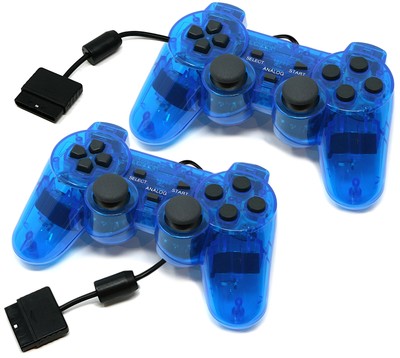 Controller for PlayStation PS2 Wired Blue Red Green 1 to 2 Pack + US ...