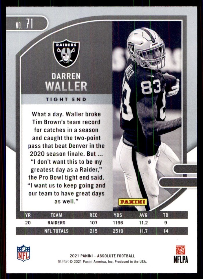 2021 Panini Absolute Darren Waller Las Vegas Raiders #71 | eBay