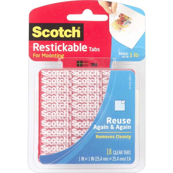 54 Scotch 3M Restickable Clear Mounting Reusable Tabs 18 EA Holds 1 LB ...
