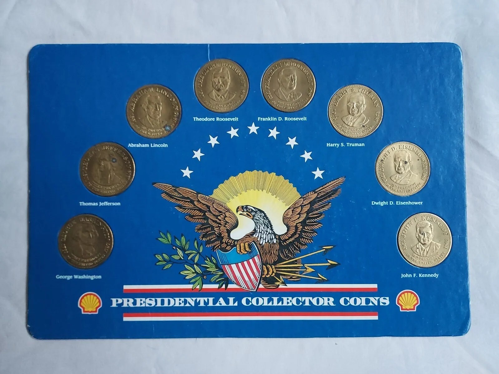 1992 Shell Presidential Collector Coins On Display Card Set Of 8 Coins ...