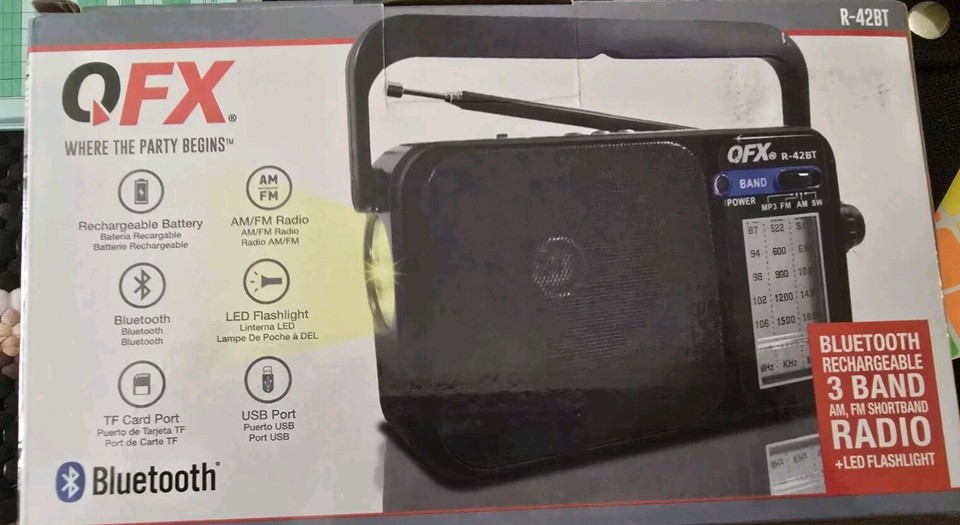 QFX R-42BT 3-Band AM/FM/SW Radio +Bluetooth +USB +LED Flash Light | eBay