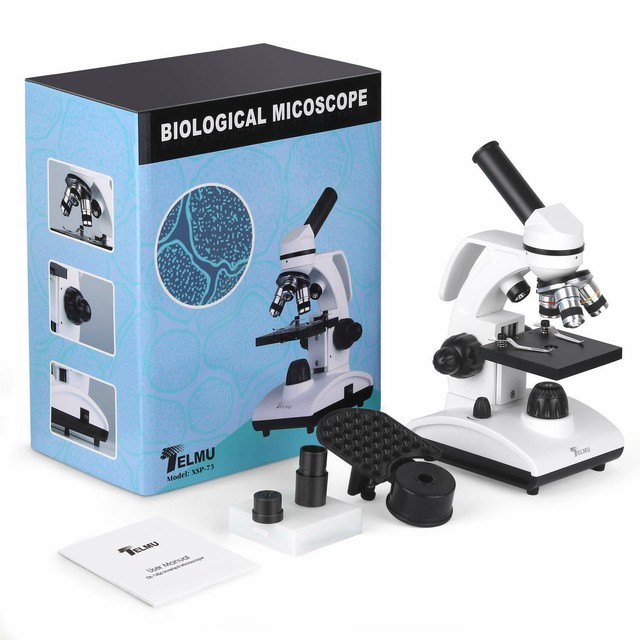 TELMU Microscope 40x-1000x Magnification All-metal Eyepiecewf10x/25x ...