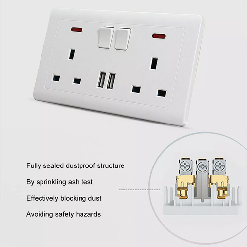 1-5PC Double Wall Plug Socket 2 Gang 13A 2 Charger USB Ports Outlets ...