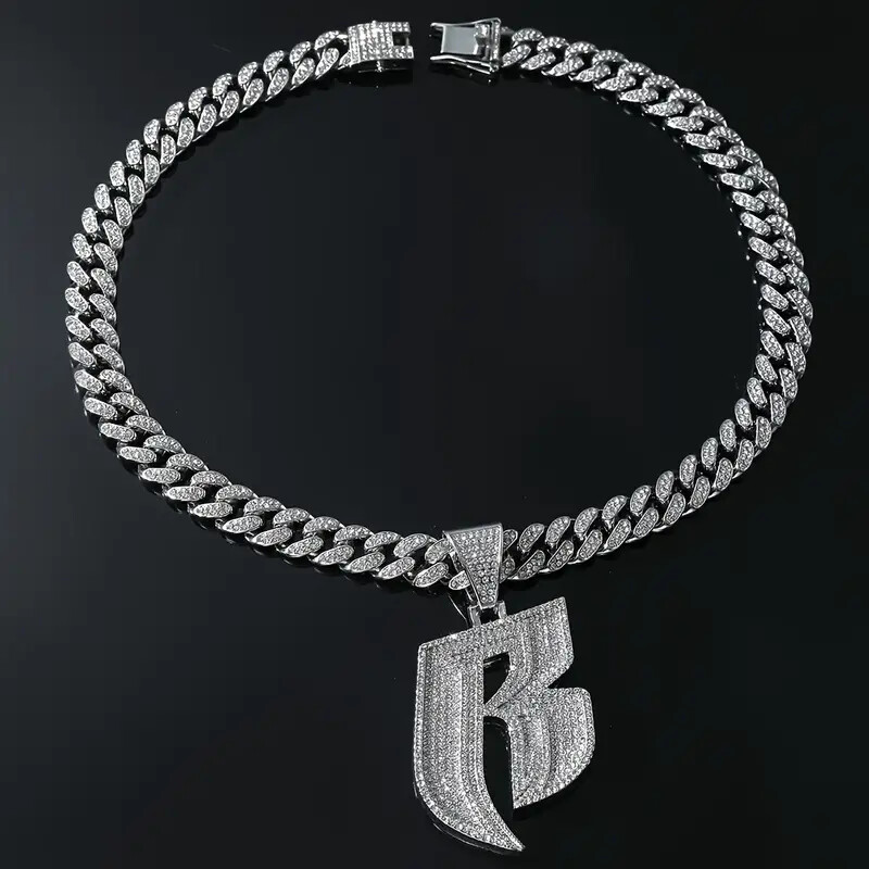 Ruff Ryder R Initial Large Pendant & Iced Cubic Zirconia Chain Hip Hop ...