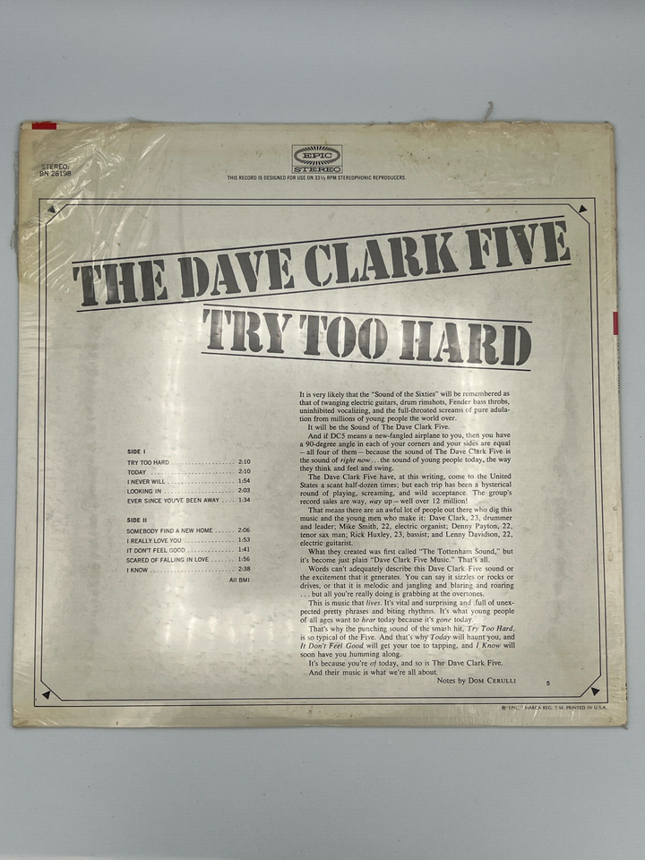 Epic Records The Dave Clark Five Try Too Hard LP LN 26198 | eBay