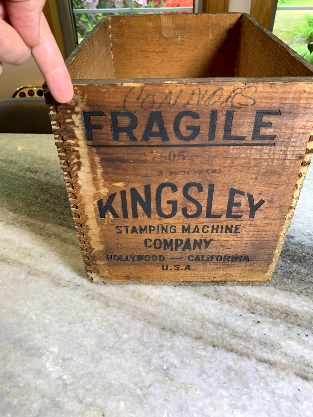 Antique Wood Wooden Box KINGSLEY Stamping Machine Company HOLLYWOOD ...