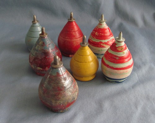 Lot of 7 Vintage Wooden Spinning Tops | eBay
