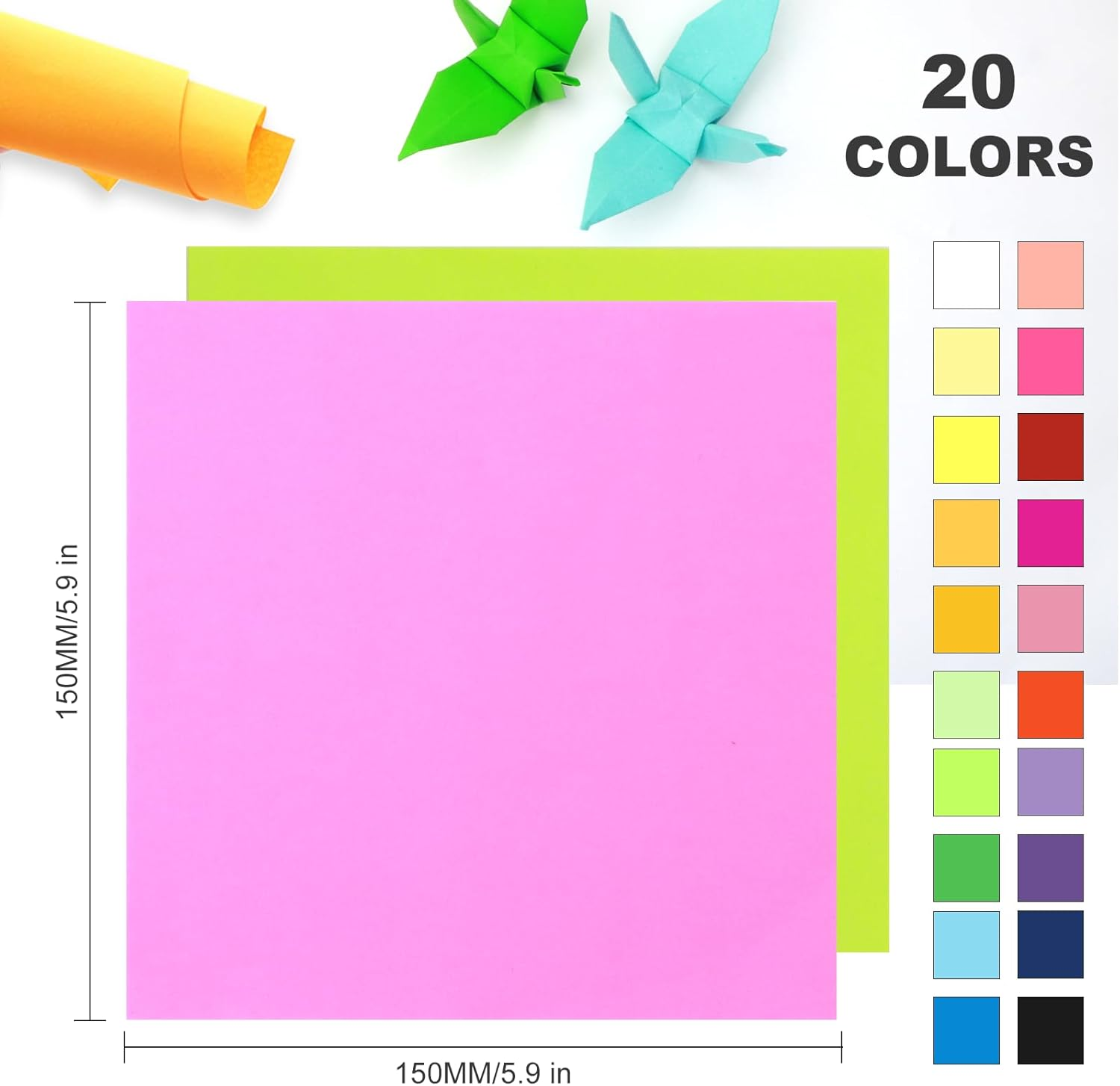 Origami Paper 300 Sheets,20 Colors 6 Inch Square Colored Paper for ...