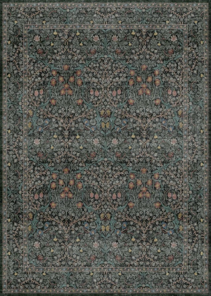 Dark Green Bedroom Rug 5x7 Area Rug for Living Room Vintage Washable ...
