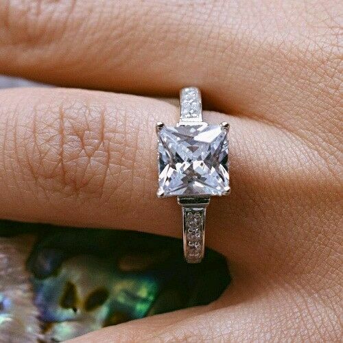 3CT Lab Created Princess Cut Diamond Engagement Wedding Ring 14K White ...