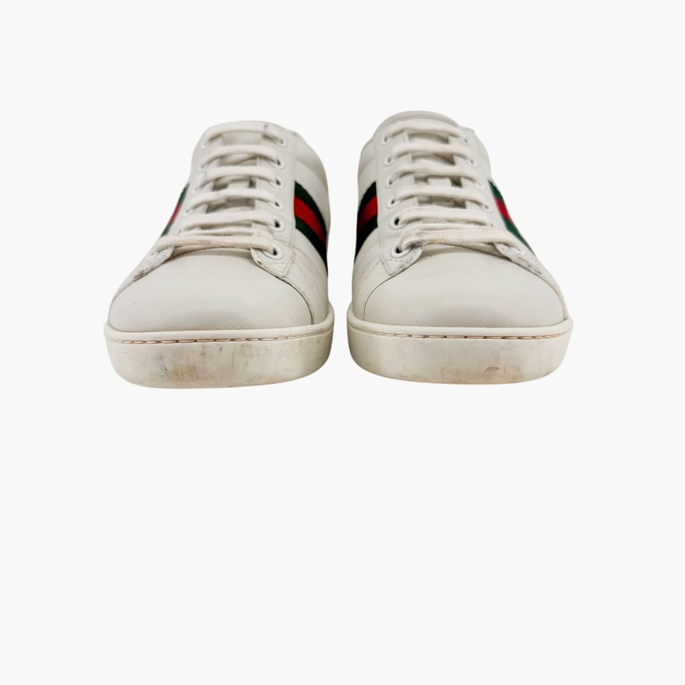 Gucci Ace Bee White Leather Low Top Sneakers Stripe Shoe Size 38.5 US 8 ...