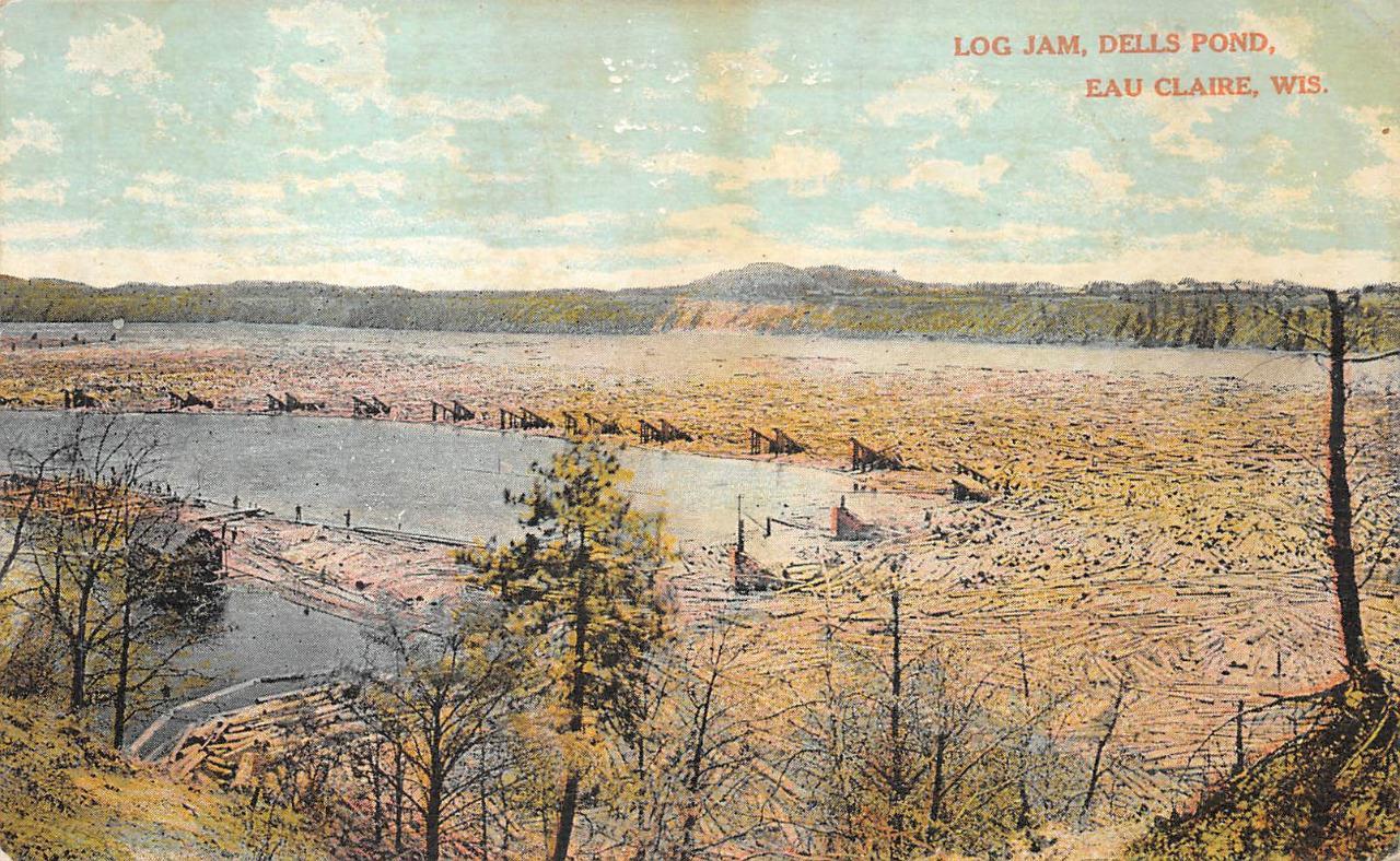 LOG JAM DELLS POND EAU CLAIRE WISCONSIN LOGGING POSTCARD (c. 1910) | eBay