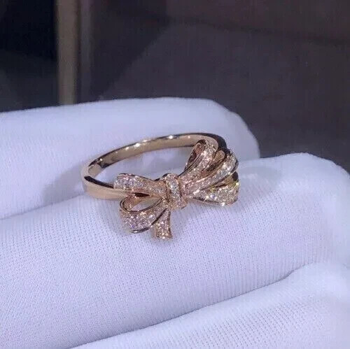 2 Ct Round Lab Created Diamond Engagement Bow Band Ring 925 Rose ...