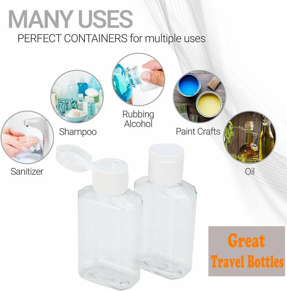 100x 2oz Travel Size Empty Bottles w/ Flip Cap – Leakproof, Refillable ...