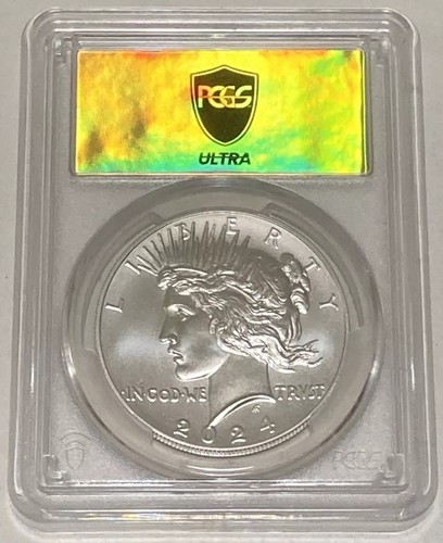 Ultra Breaks 2024 PEACE SILVER DOLLAR PCGS MS-70 Rare! GOLD RUSH LABEL ...