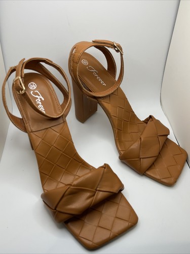 Forever Tan Quilted Square Toe Block Heels, Women's size 8.5 | eBay
