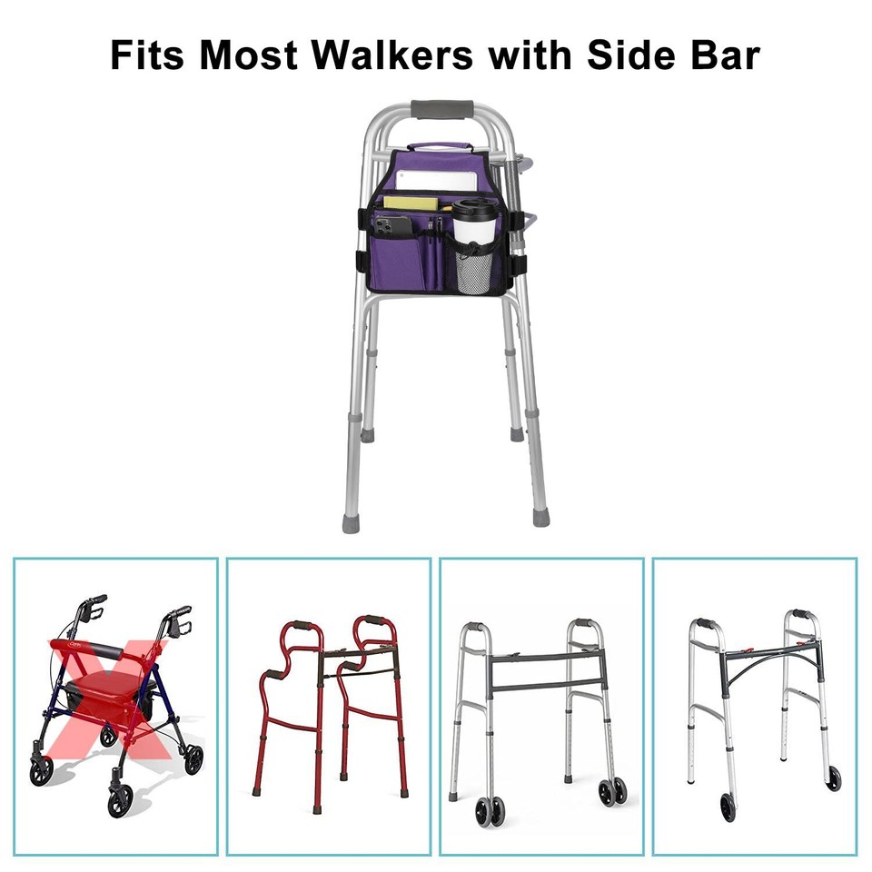 Side Walker Bag Walker Accessories Bag w/Cup Holder Folding Walker ...