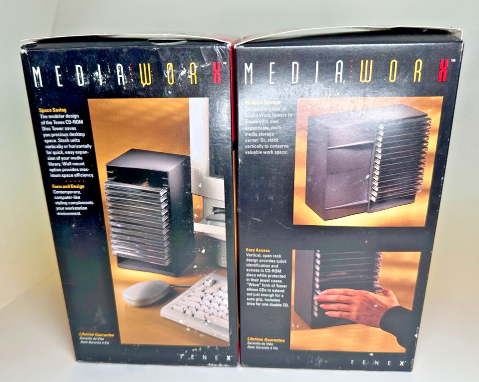 Vtg CD-ROM 16 / 32 Disc Storage Towers x 2 Modular Design Vertical ...