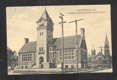 STEUBENVILLE OHIO CARNEGIE LIBRARY HOLY NAME CHURCH VINTAGE POSTCARD | eBay