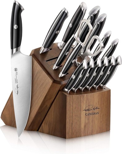 Thomas Keller Cangshan 17-Piece Knife Set Swedish Steel Walnut Block ...