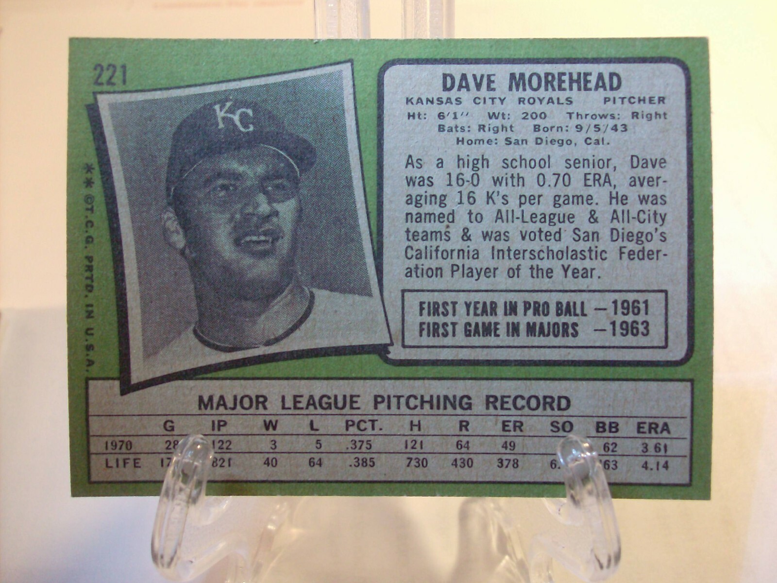 1971 Topps Baseball Card #221 Dave Morehead (85179) | eBay