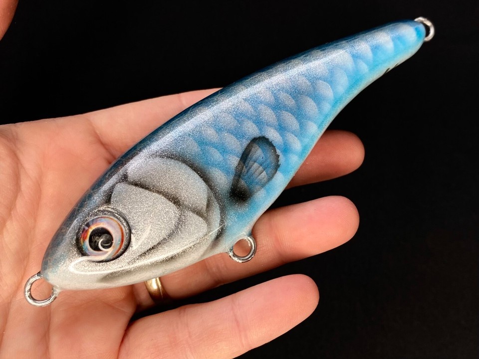 5in Wooden Jerkbait Blue Mega Lures | eBay