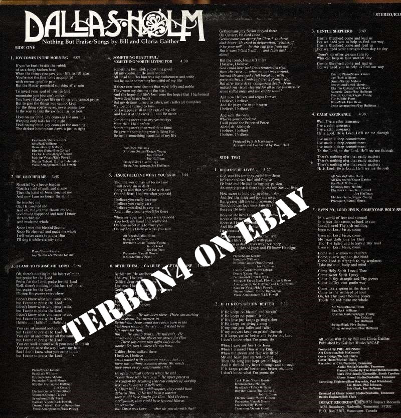 Dallas Holm Nothing But Praise Songs By Bill & Gloria Gaither lp ...
