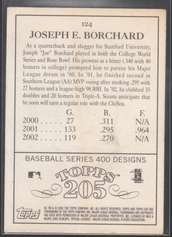 JOE BORCHARD 2003 Topps 205 #124 Chicago White Sox TTM/IP Signed ...
