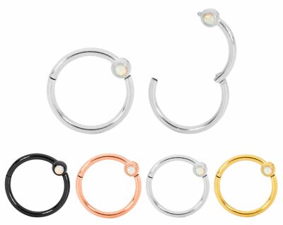 1 Pair 16G Steel Hinged Hoop Ball Closure Rings Ears Opal Sleeper ...