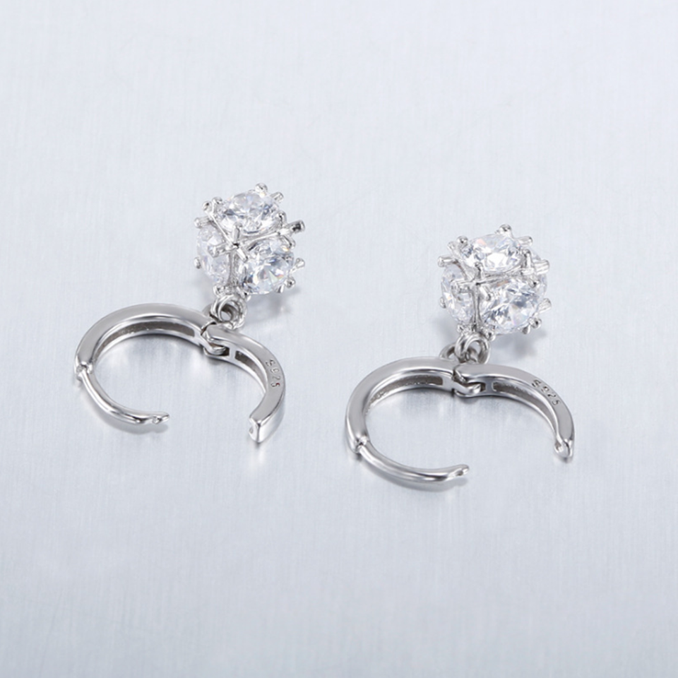 Sterling Silver CZ Love Cube Ball Box Huggie Hoop Drop Dangle Earrings ...