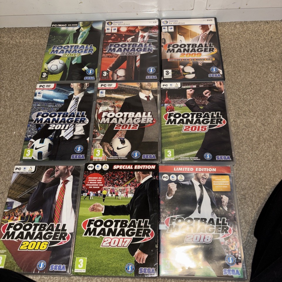 Football Manager 2007,08,09,11,12,15,16,17 & 18 Windows PC Games Bundle ...