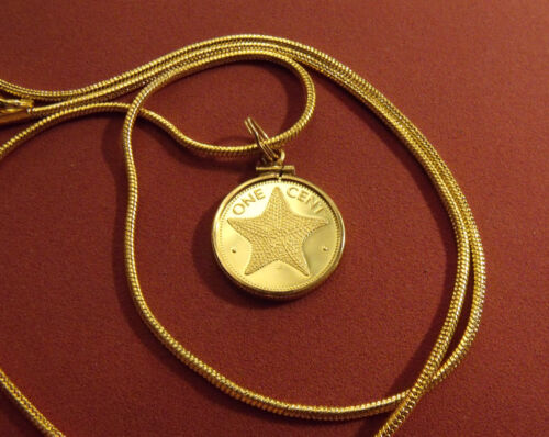 BAHAMAS STARFISH COIN Pendant 18K 24" Gold Filled Snake Chain 100% USA ...