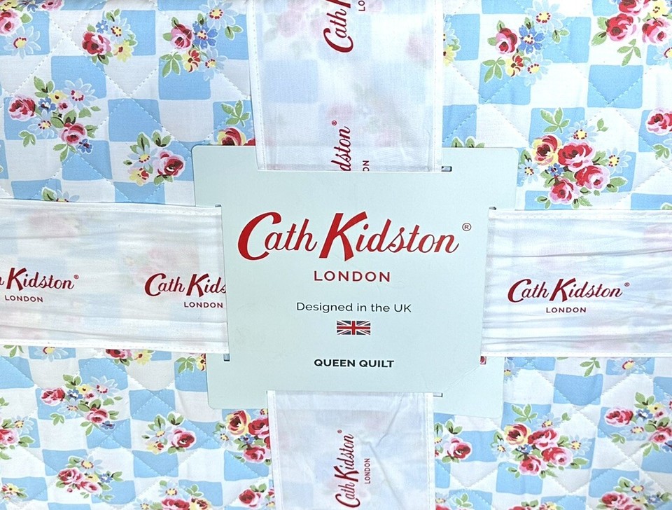 Cath Kidston Queen Quilt Daisy Rose Check Blue Floral Vintage Shabby ...