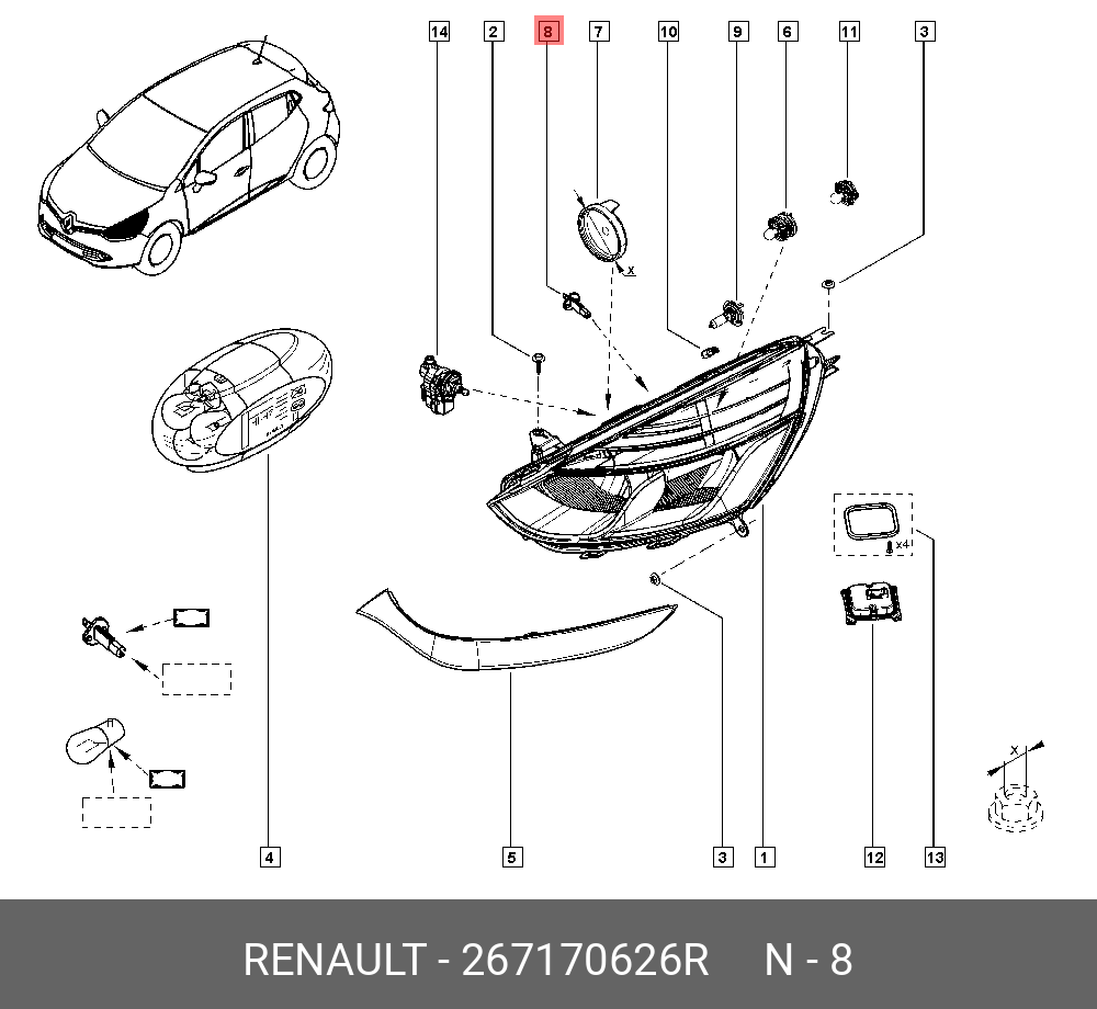 Genuine OE Lamp Low Beam Hea Zoe 267170626R For Renault 26717-0626R | eBay
