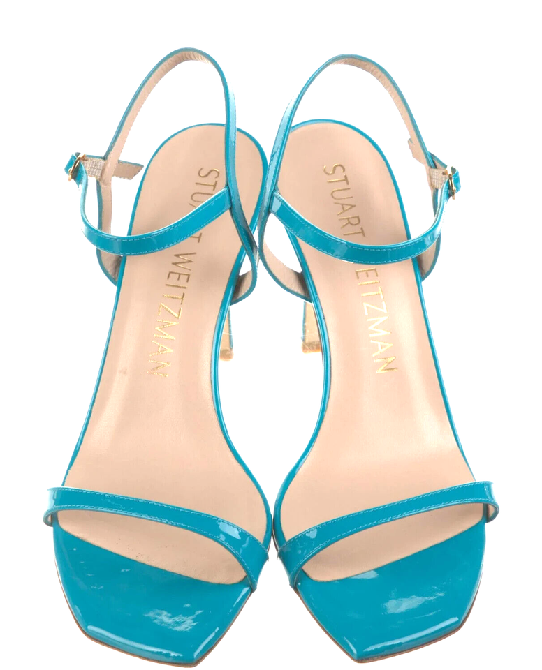 PRE-OWNED DESIGNER STUART WEITZMAN PATENT LEATHER BLUE ANLE STRAP ...