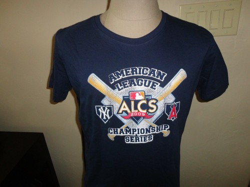 NEW 2009 ALCS MLB Championship Playoff Distressed Logo Tshirt Womens M ...