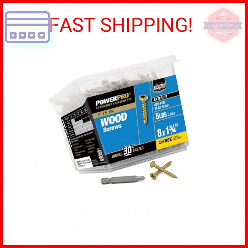 Power Pro Premium Exterior Wood Screws, #8 x 1-3/4"Inch All-Purpose ...