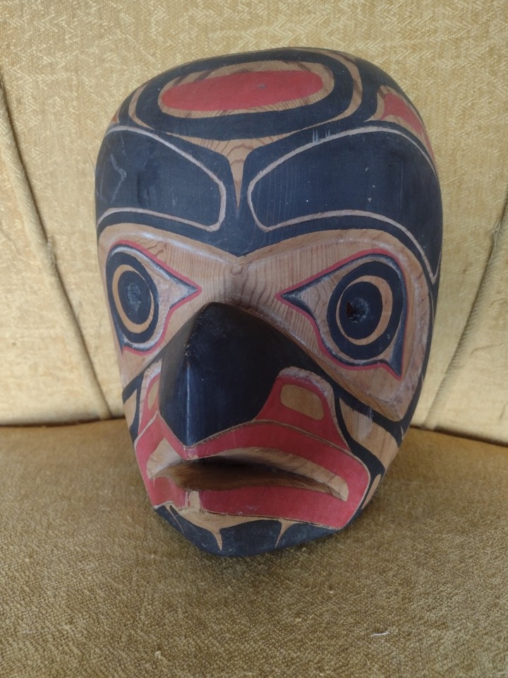 8.5" Calvin Hunt Kwakiutl Raven Mask 1974 Signed Northwest Coast ...