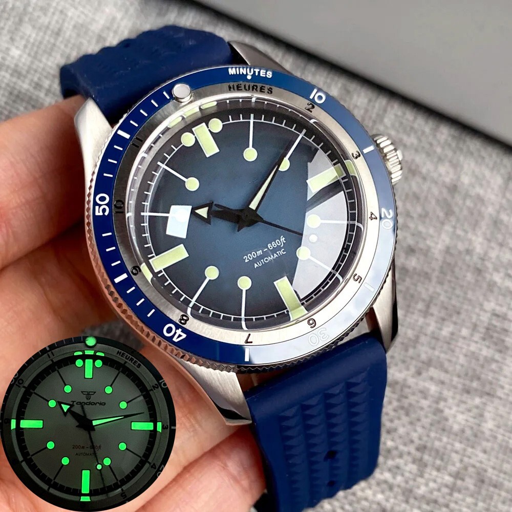 New Blue NH35A Diver Watch Men Green Luminous 20ATM Waterproof Domed ...
