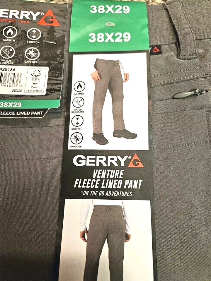 NWT GERRY Since 1946 VENTURE FLEECE LINED MEN'S PANT Size 38X29 Gray | eBay