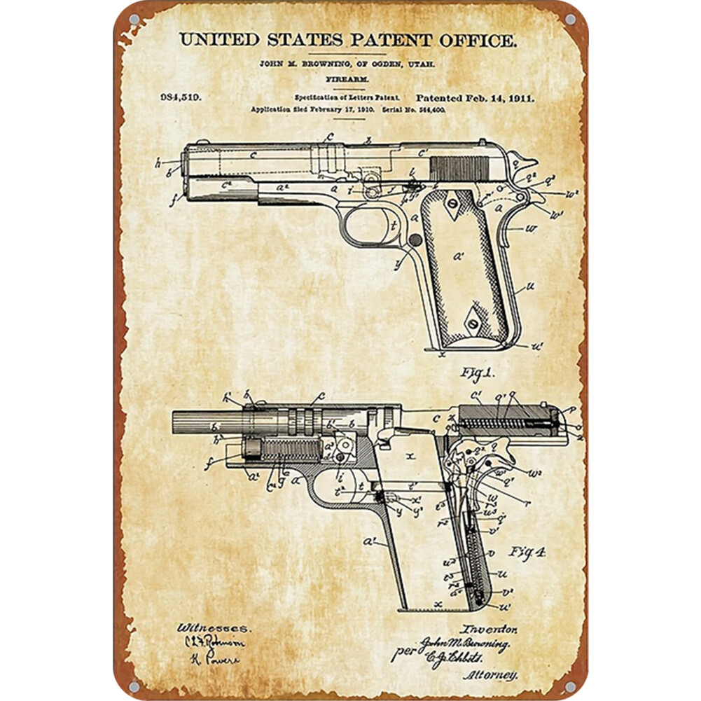 LF# Vintage Metal Plate Gun Rectangular Iron Painting Wall Art Home ...